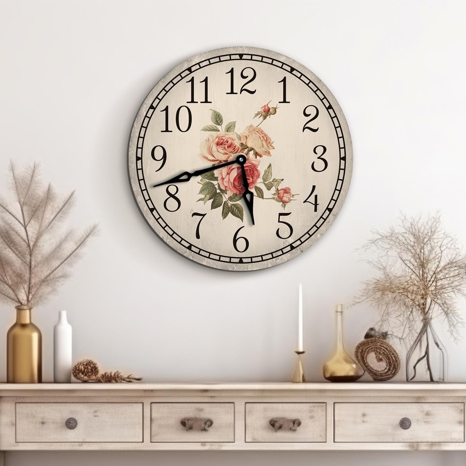 Rose Clock, Flower Wall Clock, Floral Wall Clock, Cottage Core Clock ...