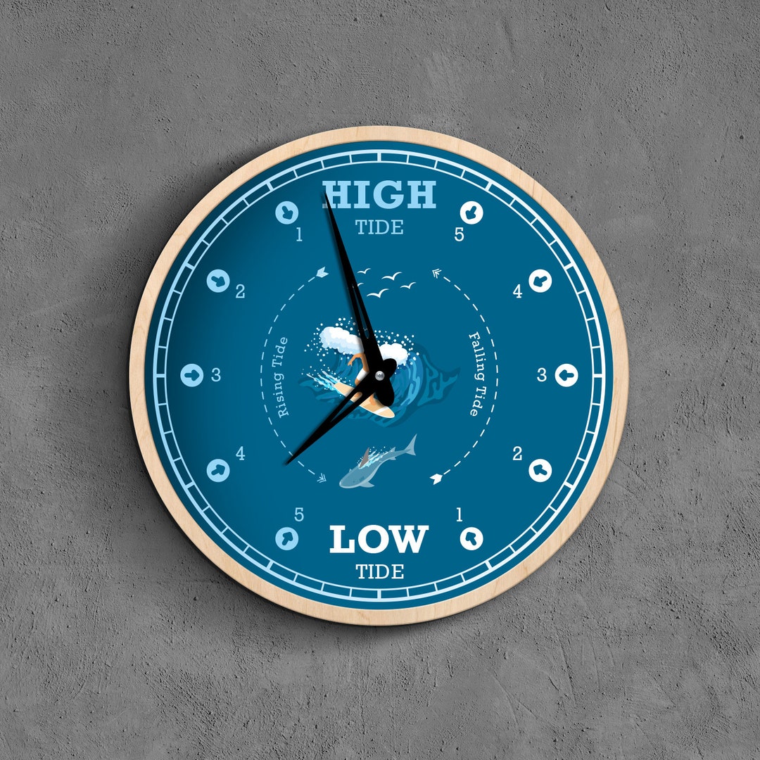 High Tide Clock, Tide Wall Clock, Surfer Wall Clock, Surfing Clock ...