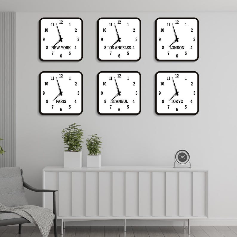 Custom Time Zone Wall Clock, Multi Time Zone Clock, City Wall Clock ...