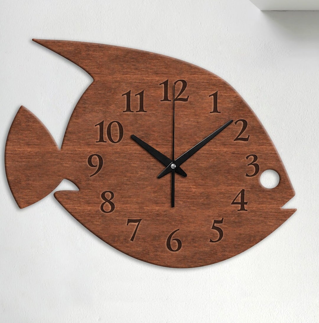 Wood Fish Wall Clock, Fish Decor Wood Wall Clock, Lake House Wall Clock ...