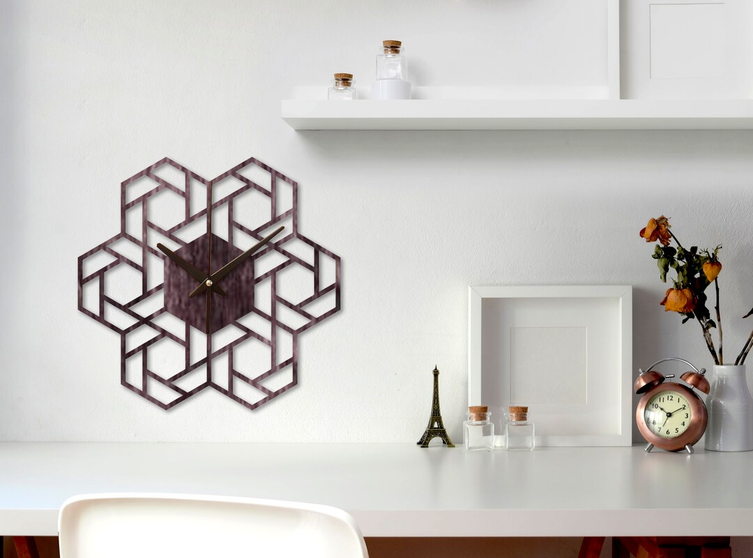 Geometric Wall Clockwall Clock Uniquewood Wall Clockmodern - Etsy