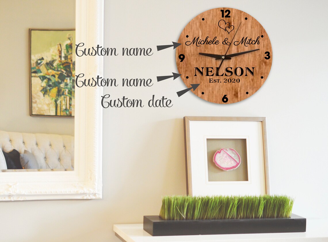 Family Name Clock,1st Anniversary Gift,personalized Wood Wall Clock ...