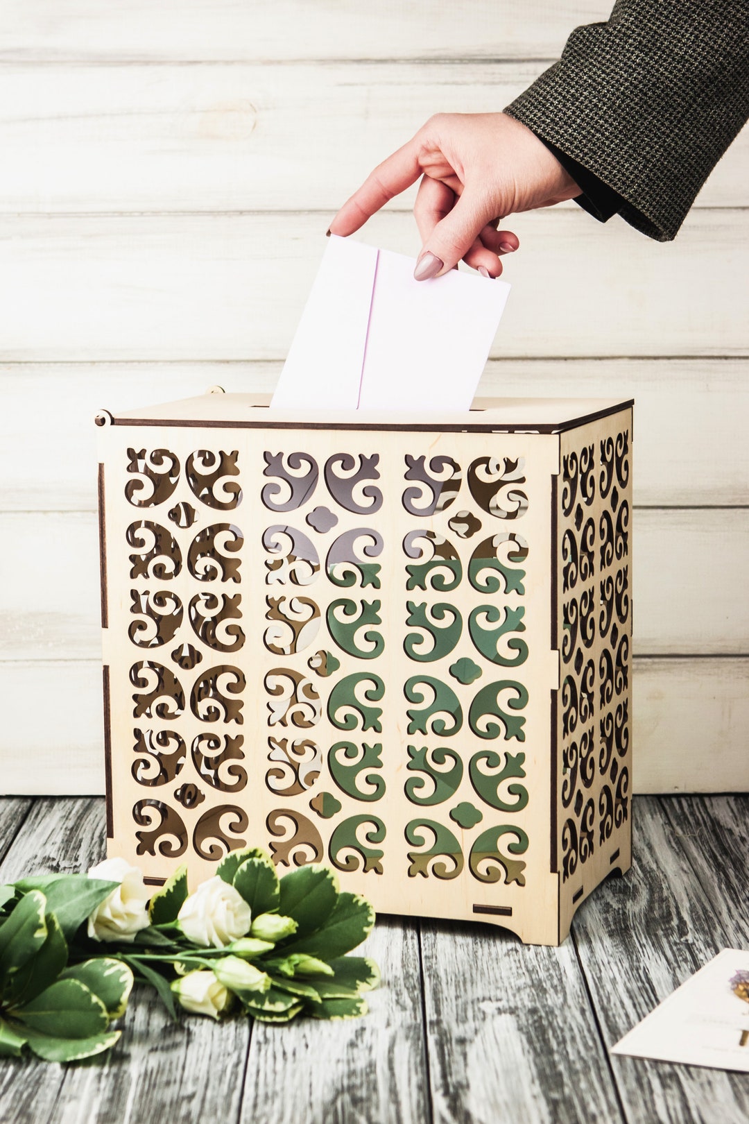 Wooden Wedding Card Box, Modern Card Box, Wedding Card Box With Slot ...