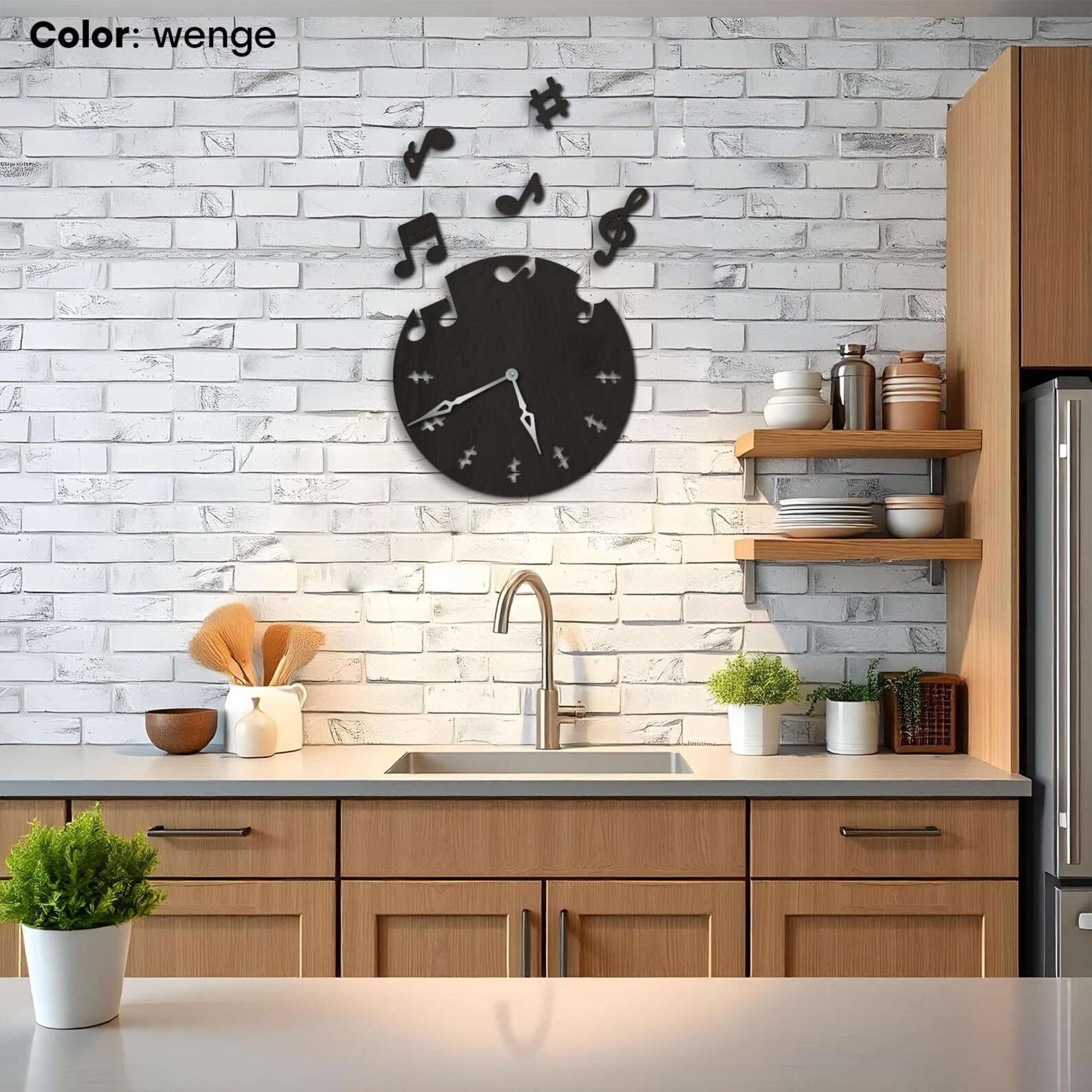 Wall Clock Music Theme, Wooden Clock Silent, Music Note Clock, Jazz ...