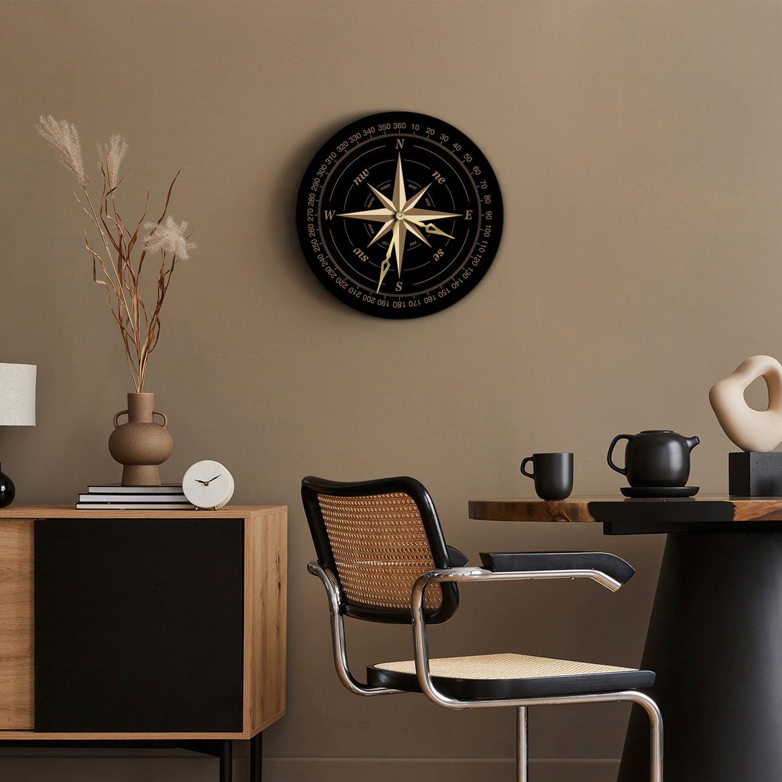 Compass Wall Clock Nautical, Modern Clock, Nautical Wall Clock ...
