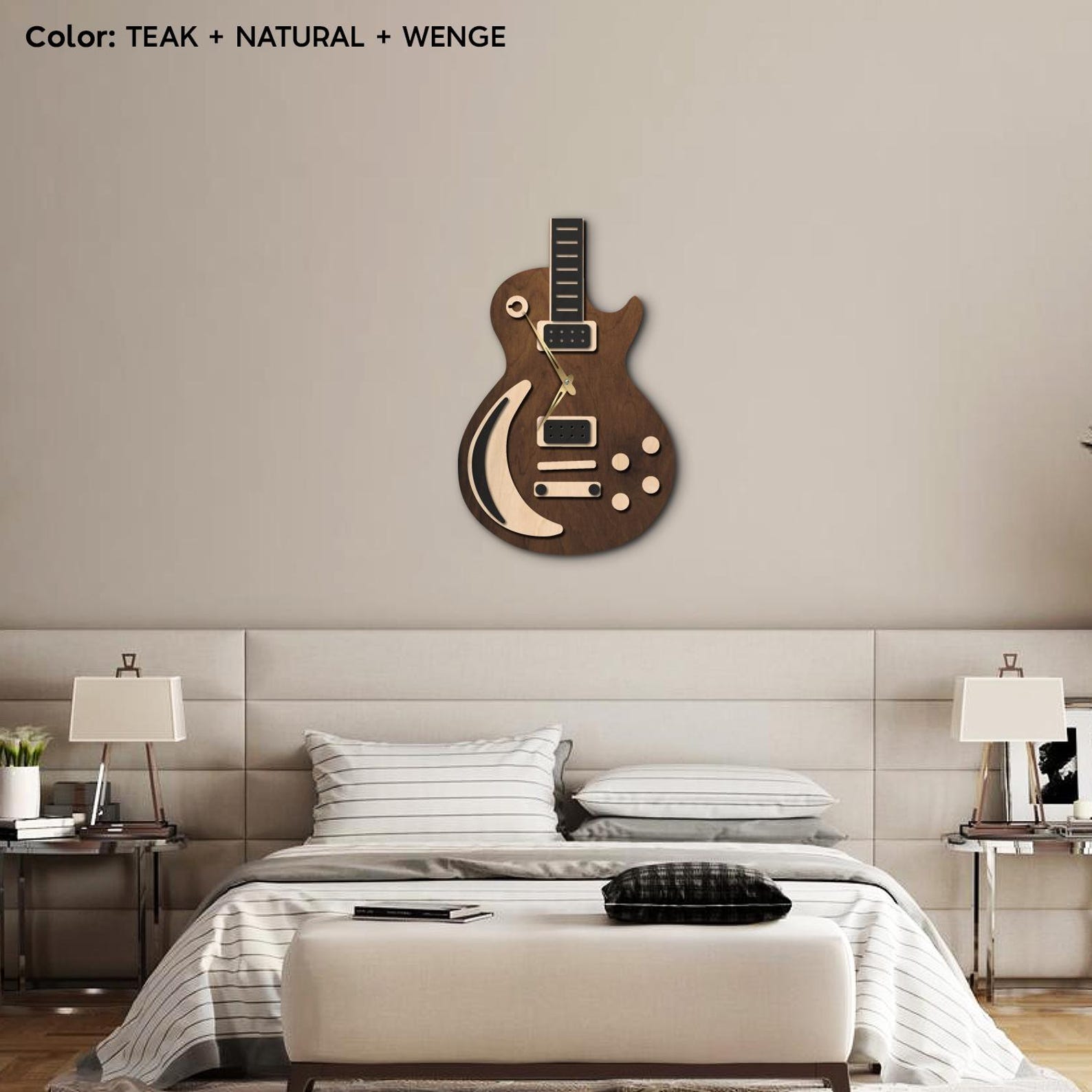 Guitar Wall Clock, Wall Guitar Gift, Guitar Room Decor, Musician Clock ...