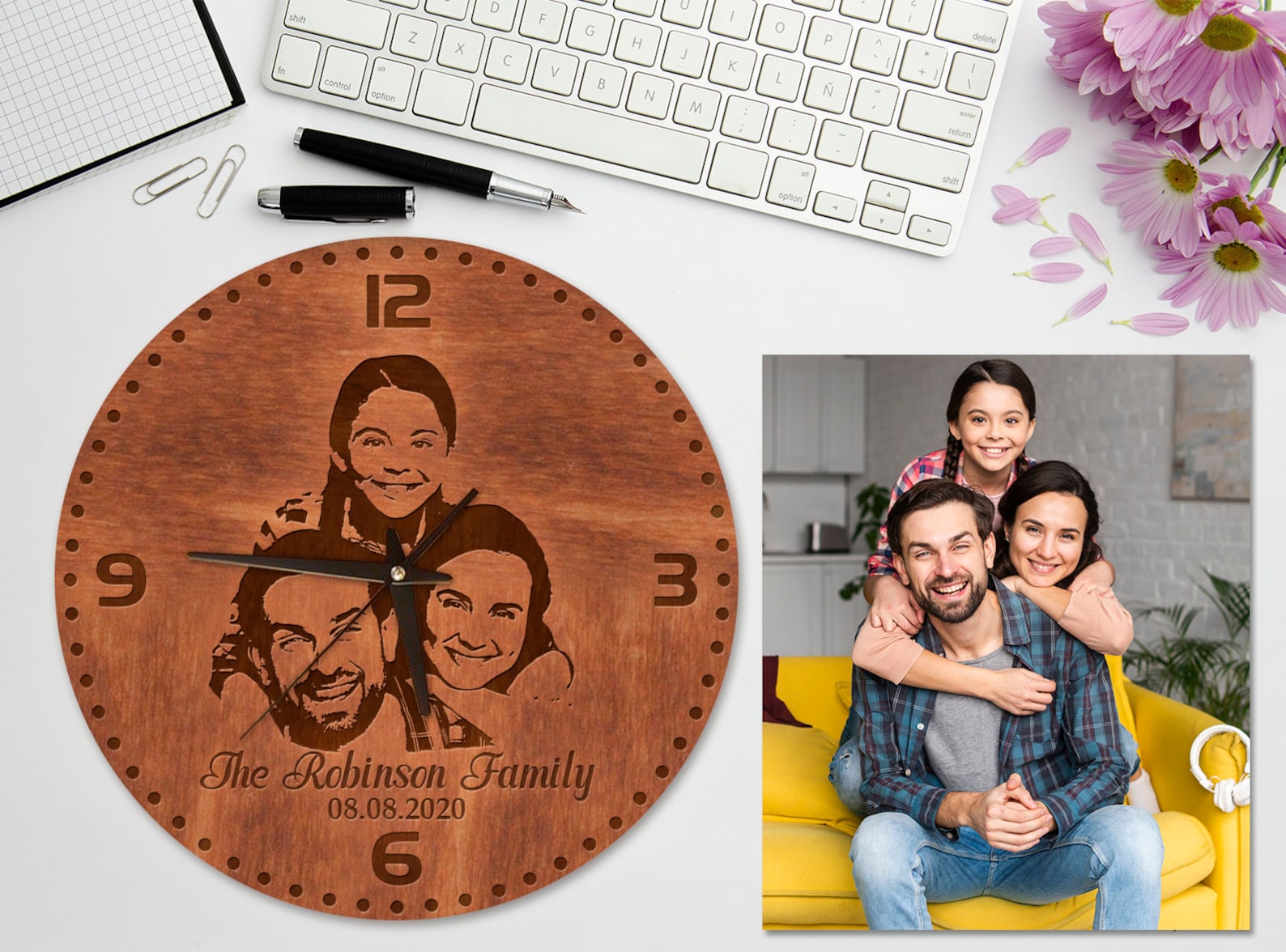 Wooden Clock Personalized,engraved Photo Wood,personalized Family Gifts ...