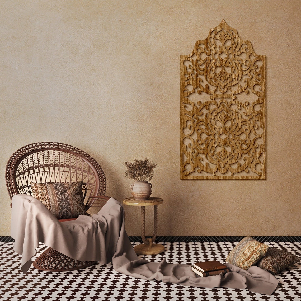 Moroccan Wood Panel, Moroccan Wood Wall Art, Arabic Wall Art, Laser Cut ...