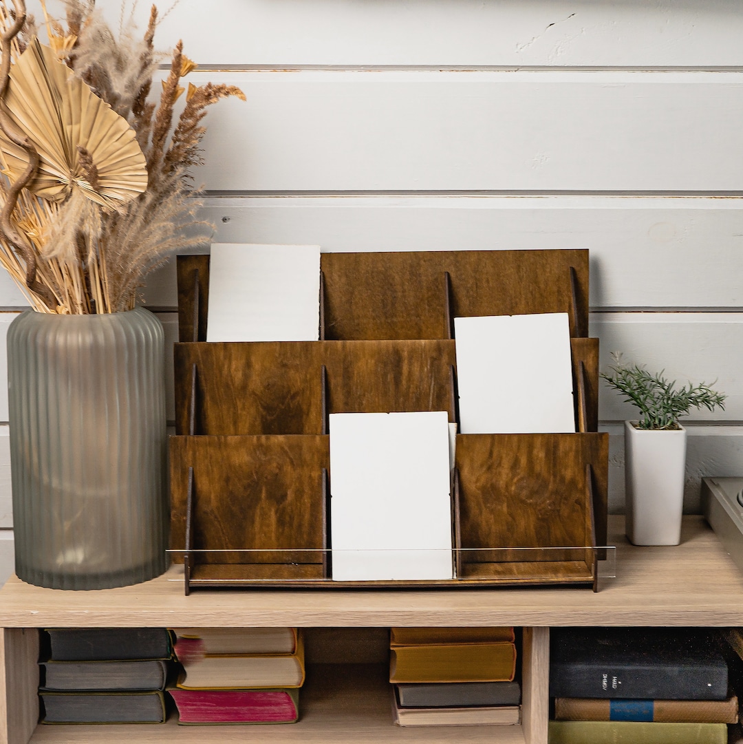 Wood Greeting Card Display Stand, Tiered Art Display Stand, Greeting ...