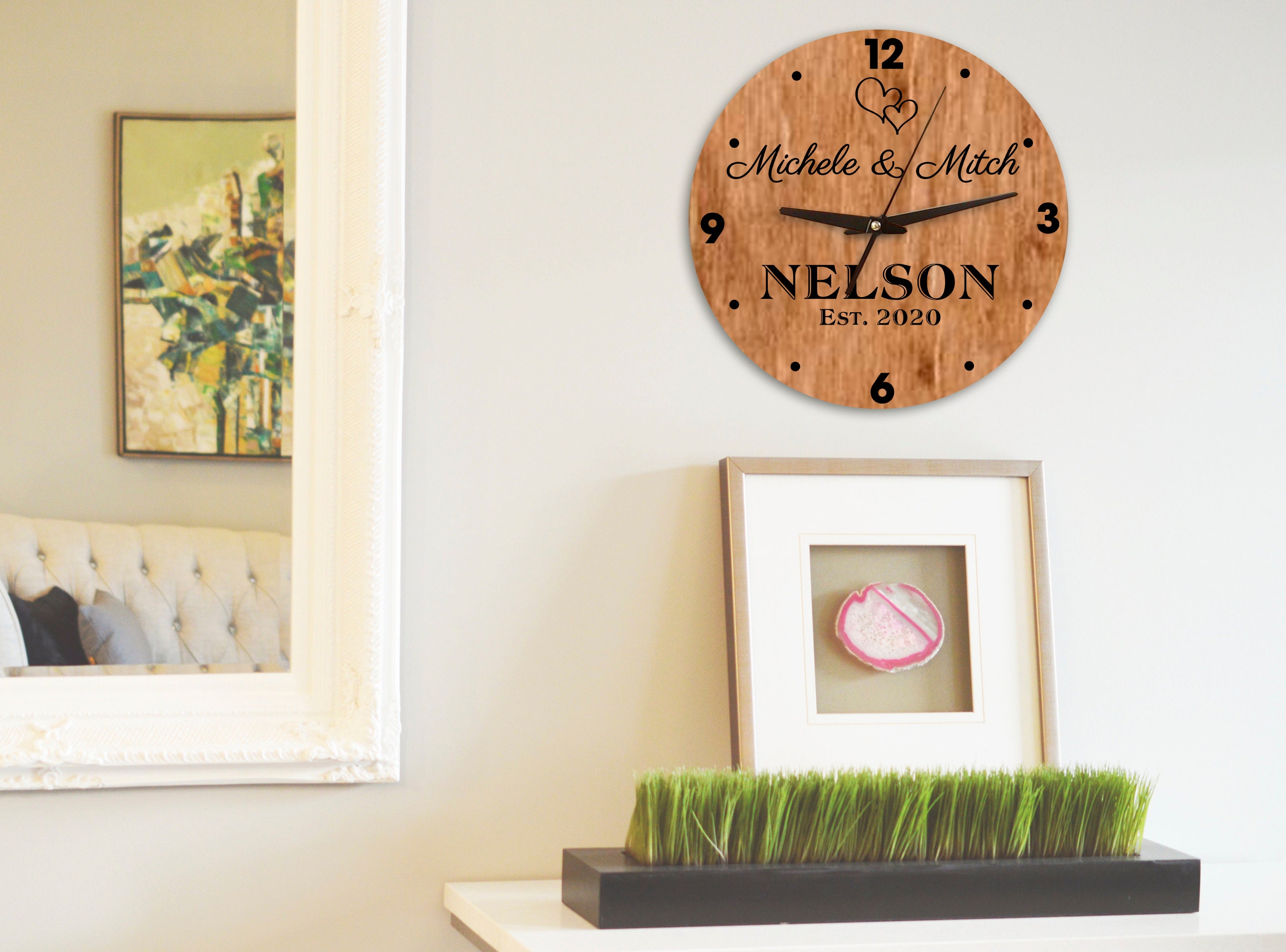 Family name clock1st anniversary giftPersonalized wood wall | Etsy