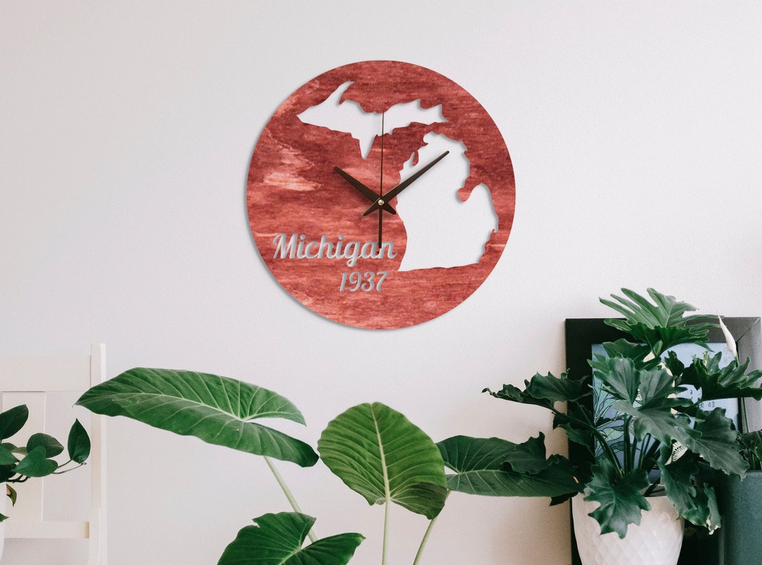 Michigan Wall Clock,michigan State Wall Decor,travel Wall Clock,wood ...