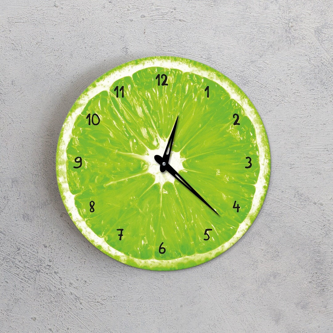 Lime Clock, Fruit Wall Clock, Citrus Clock, Green Wall Clock, Lemon ...