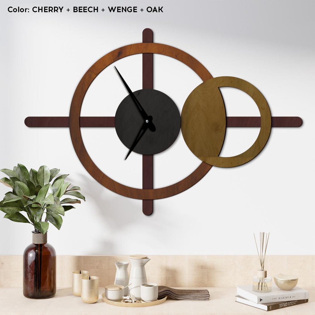 Circles Wall Clock, Large Decorative Wall Clock, Large Abstract Wall ...