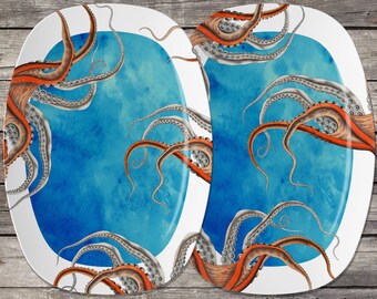 Blue Octopus Plates Dinnerware Set for Indoor and Outdoor Dining ...
