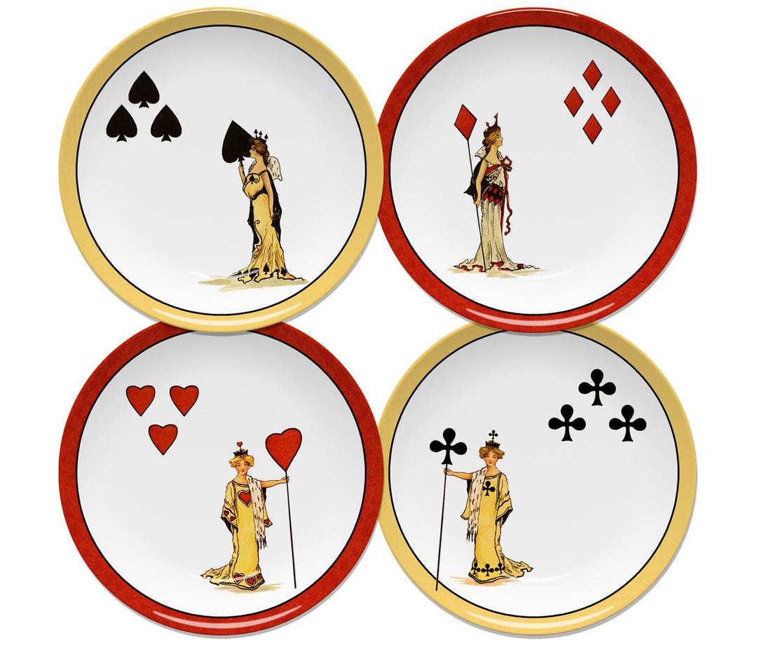 Playing Card Queens Plate Set of All 4 Suits for Indoor & Outdoor ...