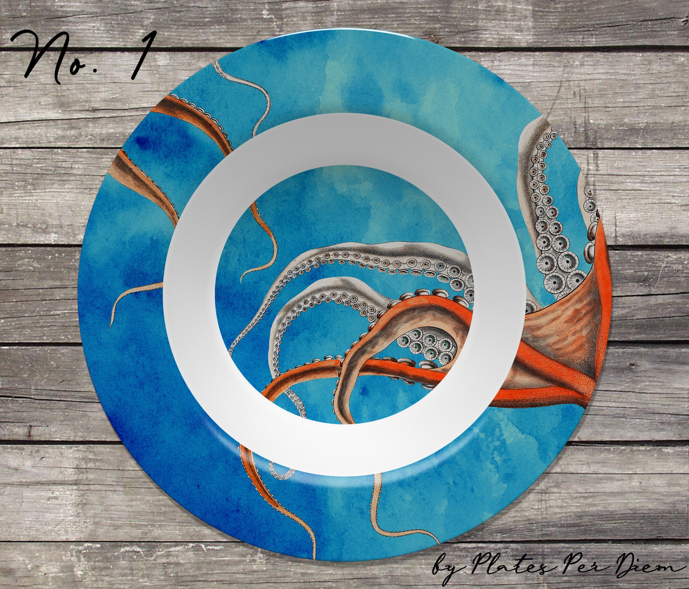 Blue Octopus Dinnerware Set of Bowls for Indoor and Outdoor Dining ...