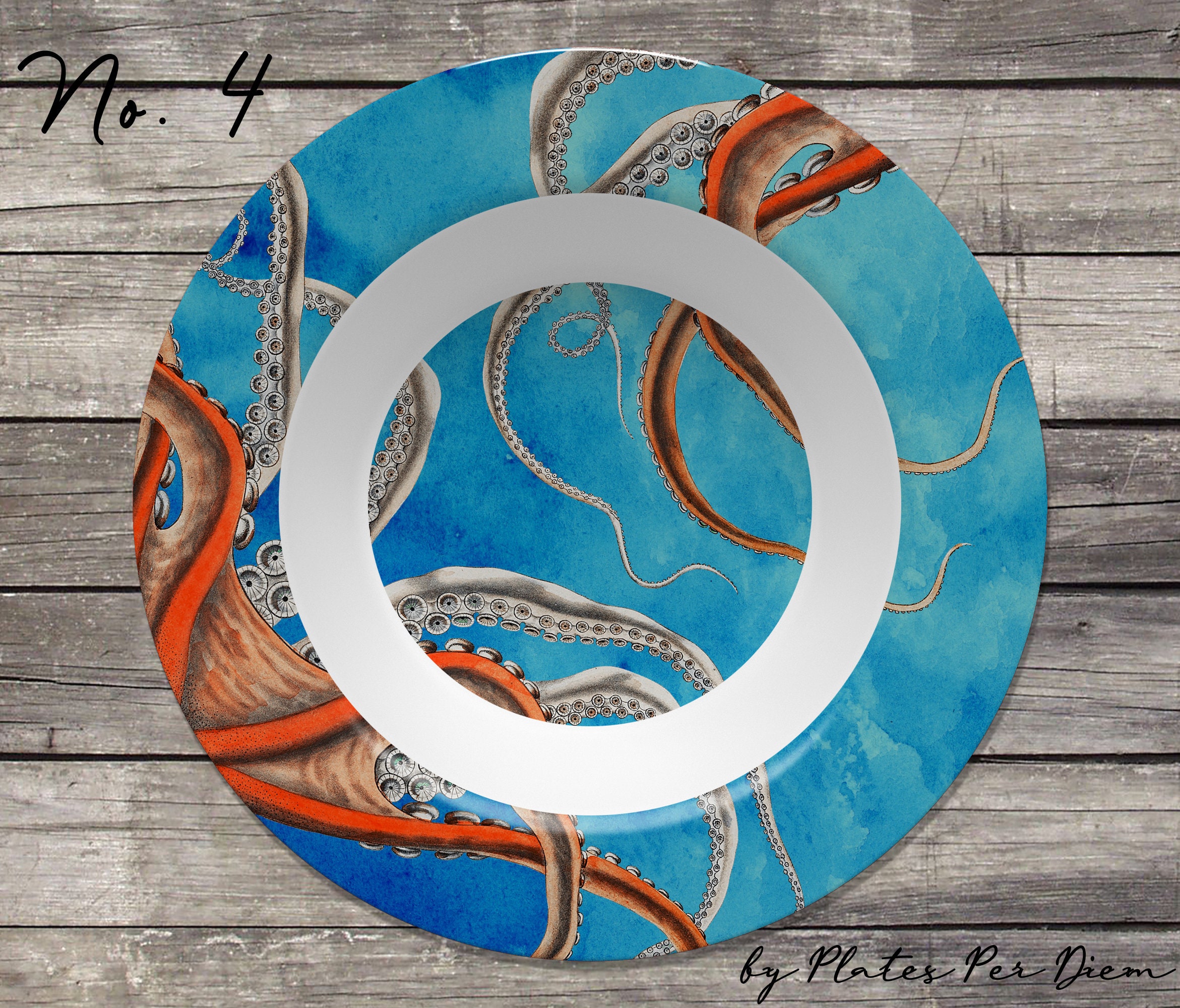 Blue Octopus Dinnerware Set of Bowls for Indoor and Outdoor Dining ...