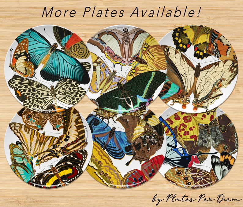 Blue Green Butterfly Dinner Plate Set of 6 for Indoor/outdoor Dining ...