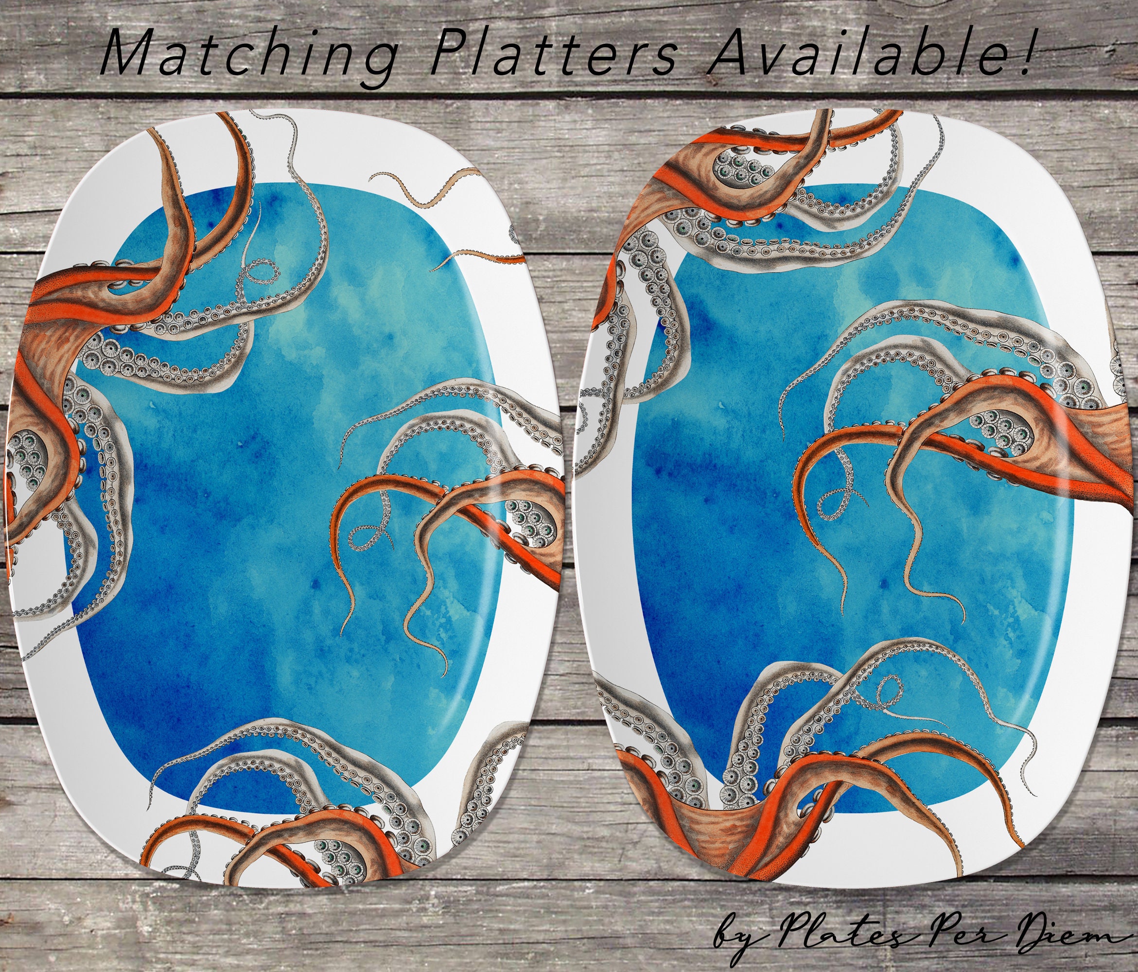 Blue Octopus Plates Dinnerware Set for Indoor and Outdoor Dining ...