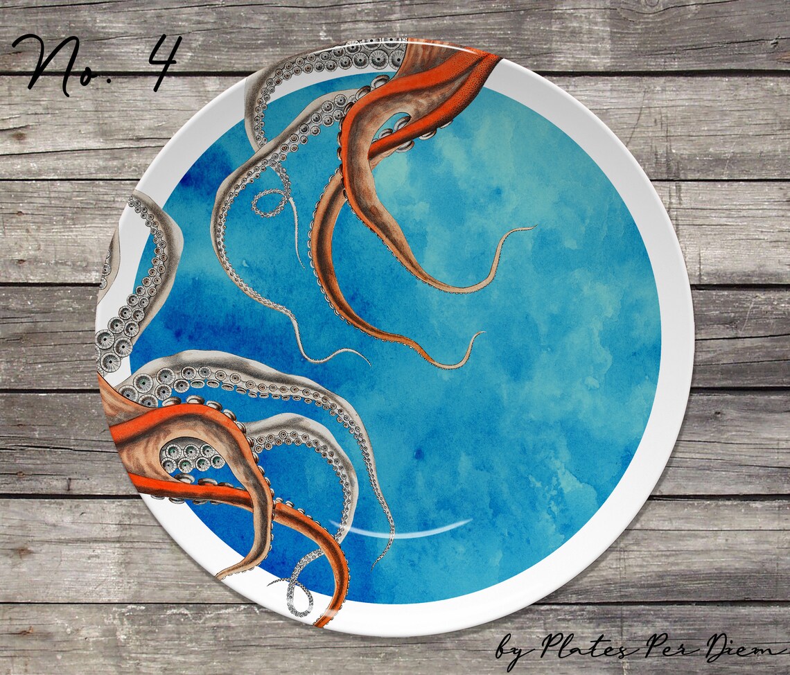 Blue Octopus Plates Dinnerware Set for Indoor and Outdoor - Etsy
