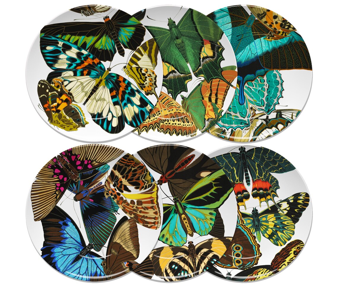Blue Green Butterfly Dinner Plate Set of 6 for Indoor/outdoor Dining ...