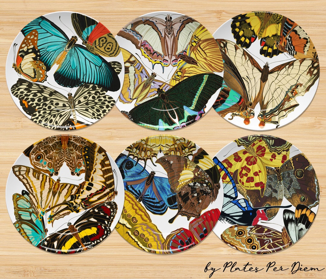 Earth Tone Butterfly Dinner Plate Set of 6 for Indoor/outdoor Dining ...