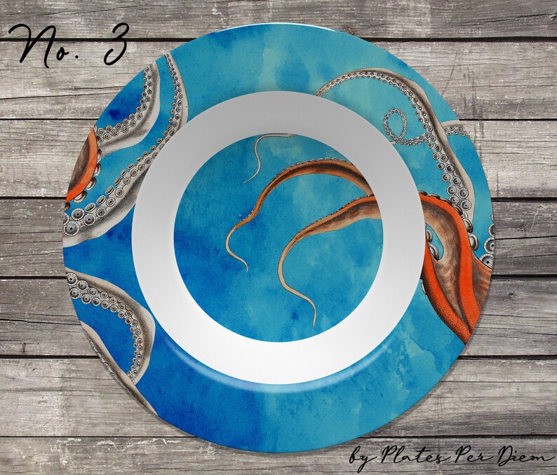 Blue Octopus Dinnerware Set of Bowls for Indoor and Outdoor Dining ...
