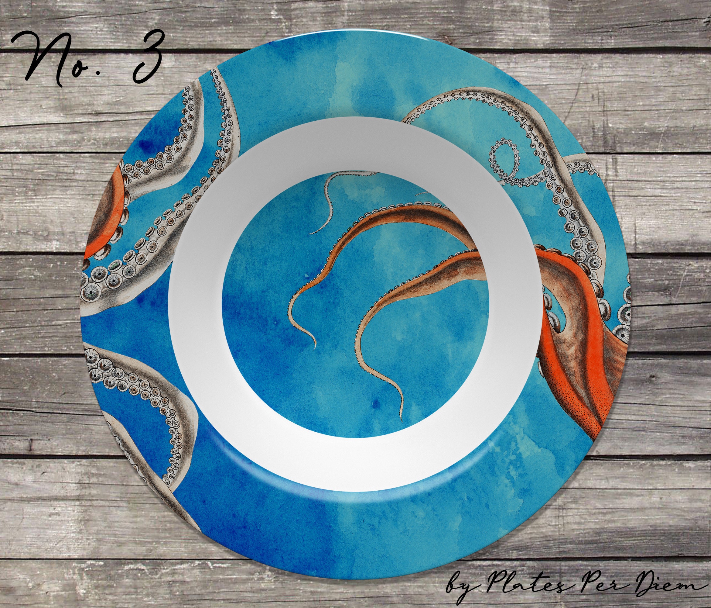 Blue Octopus Dinnerware Set of Bowls for Indoor and Outdoor Dining ...