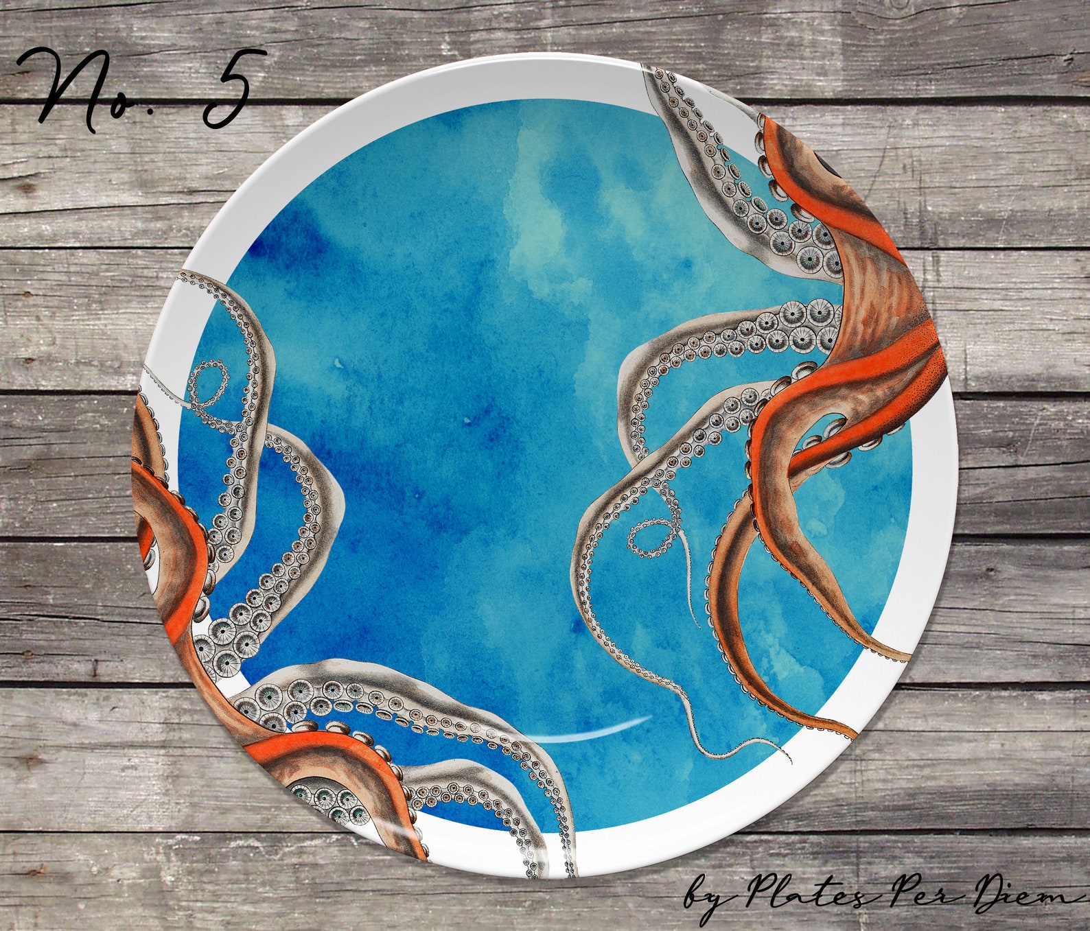 Blue Octopus Plates Dinnerware Set for Indoor and Outdoor Dining ...