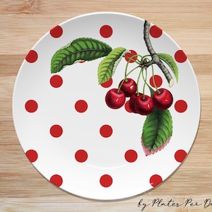 Fruit and Polka Dots Dinner Plate Set With Lemons, Cherries, Plums and ...