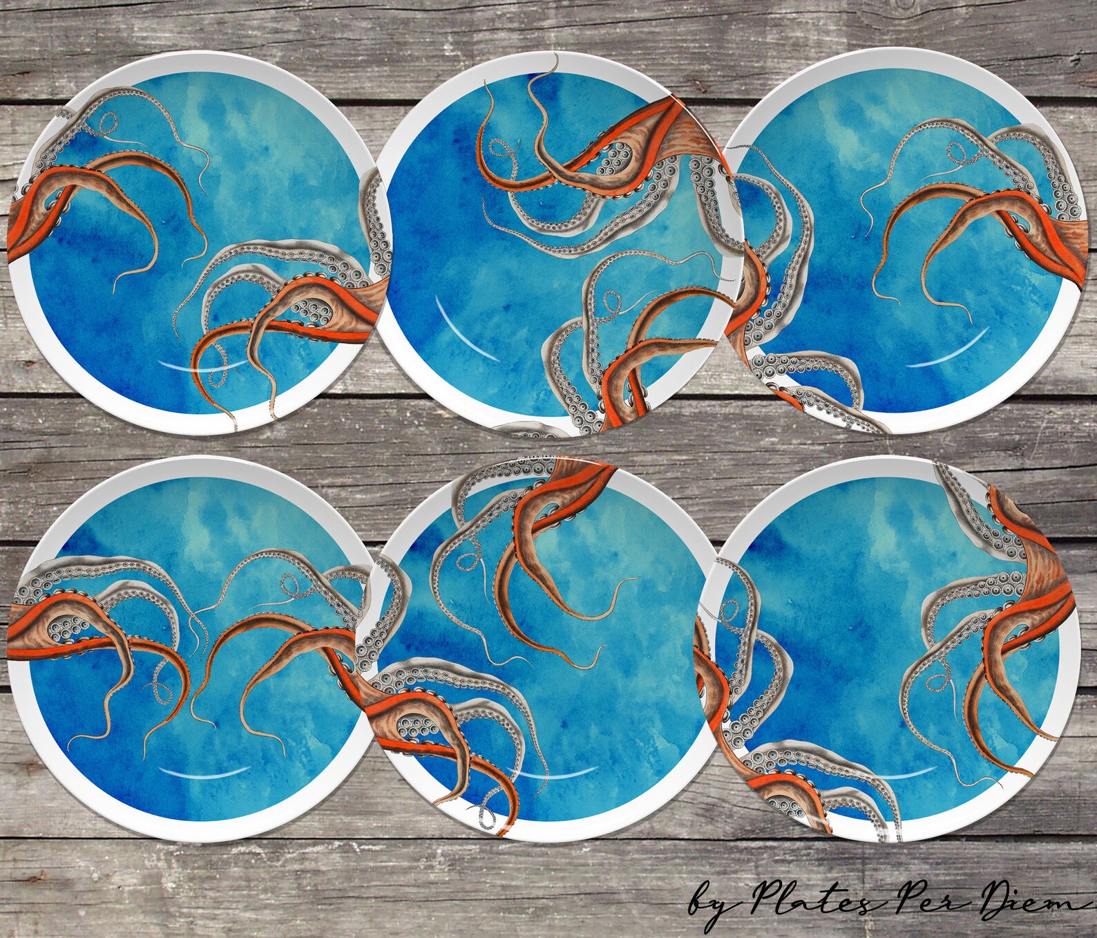Blue Octopus Plates Dinnerware Set for Indoor and Outdoor Dining ...