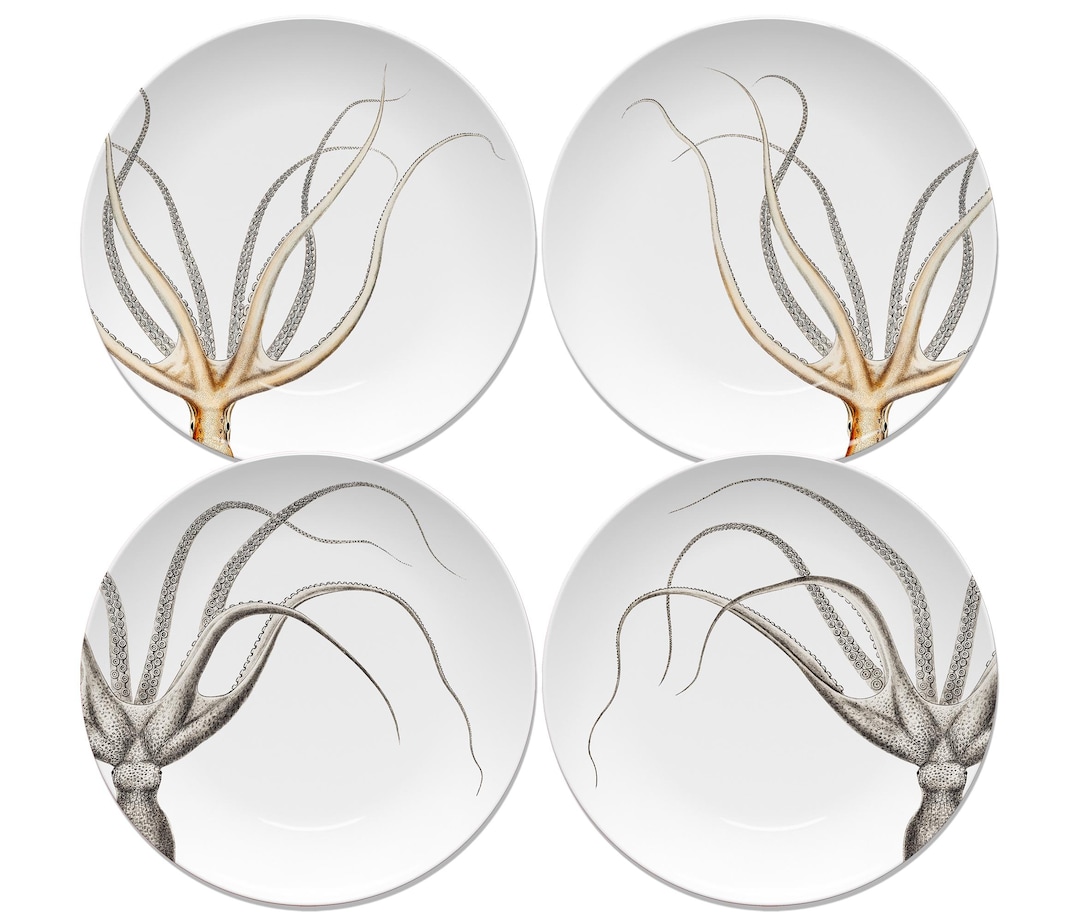 Octopus Dinnerware Set of 4 Plates for Indoor and Outdoor Dining ...