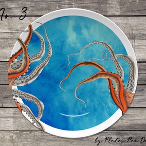 Blue Octopus Plates Dinnerware Set for Indoor and Outdoor Dining ...