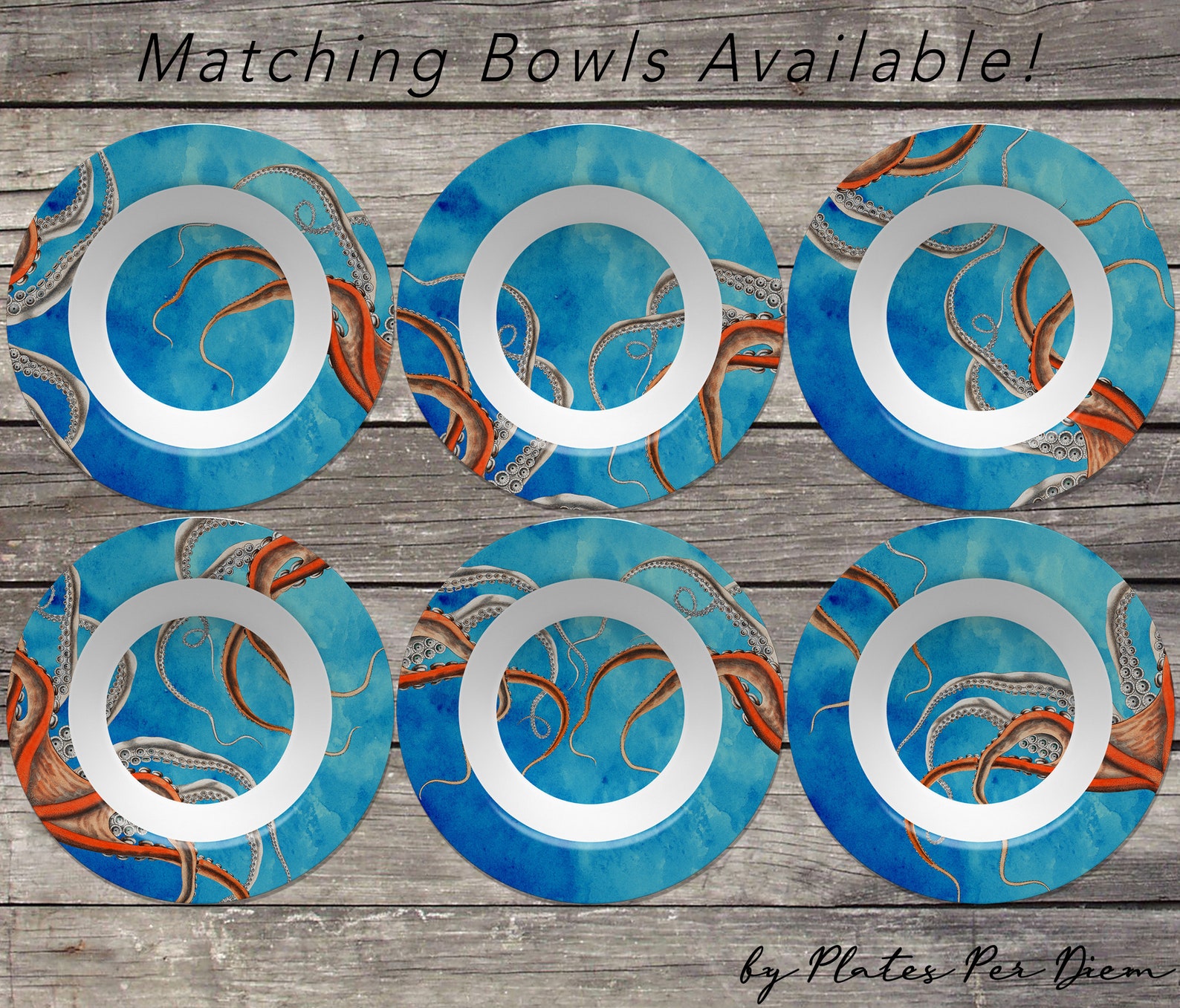 Blue Octopus Plates Dinnerware Set for Indoor and Outdoor Dining ...
