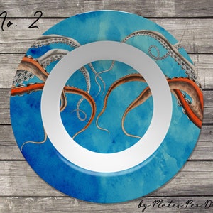 Blue Octopus Dinnerware Set of Bowls for Indoor and Outdoor Dining ...