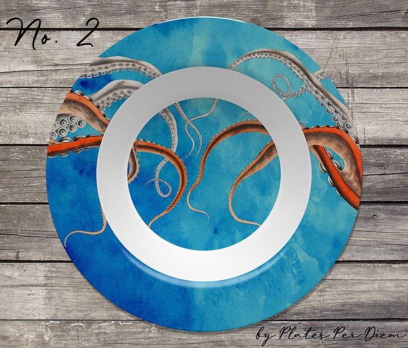 Blue Octopus Dinnerware Set of Bowls for Indoor and Outdoor Dining ...