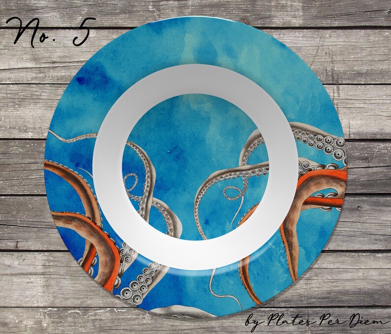 Blue Octopus Dinnerware Set of Bowls for Indoor and Outdoor Dining ...