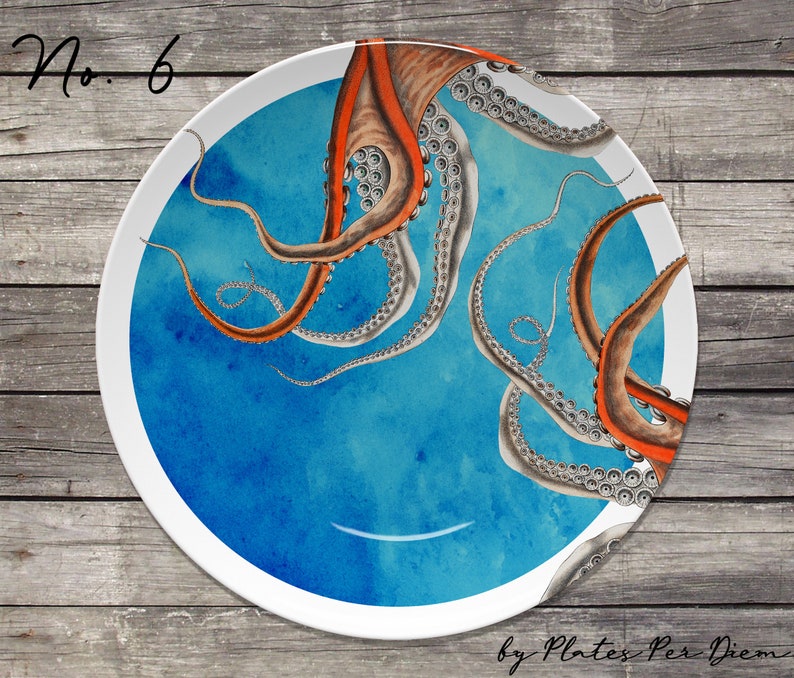 Blue Octopus Plates Dinnerware Set for Indoor and Outdoor Dining ...