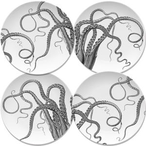 Elegant Octopus Set of 4 Dinner Plates for Indoor and Outdoor Dining ...