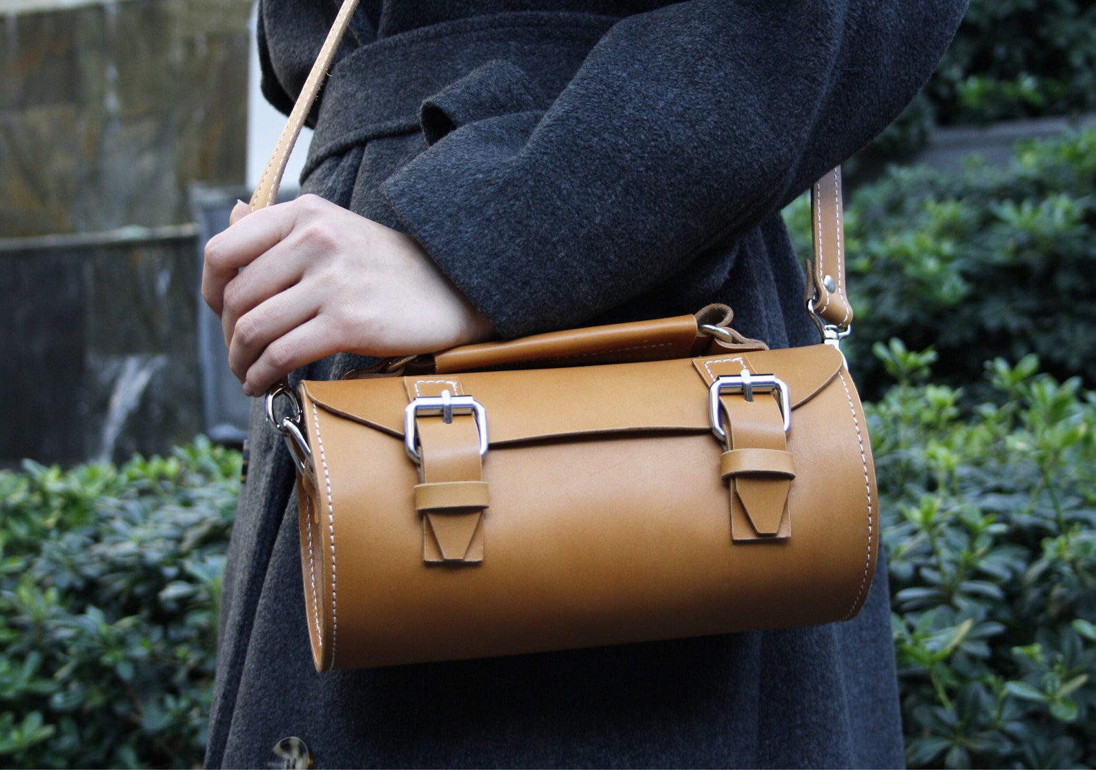 Customized Leather Barrel Bag, Personalized Shoulder Bag, Crossbody ...