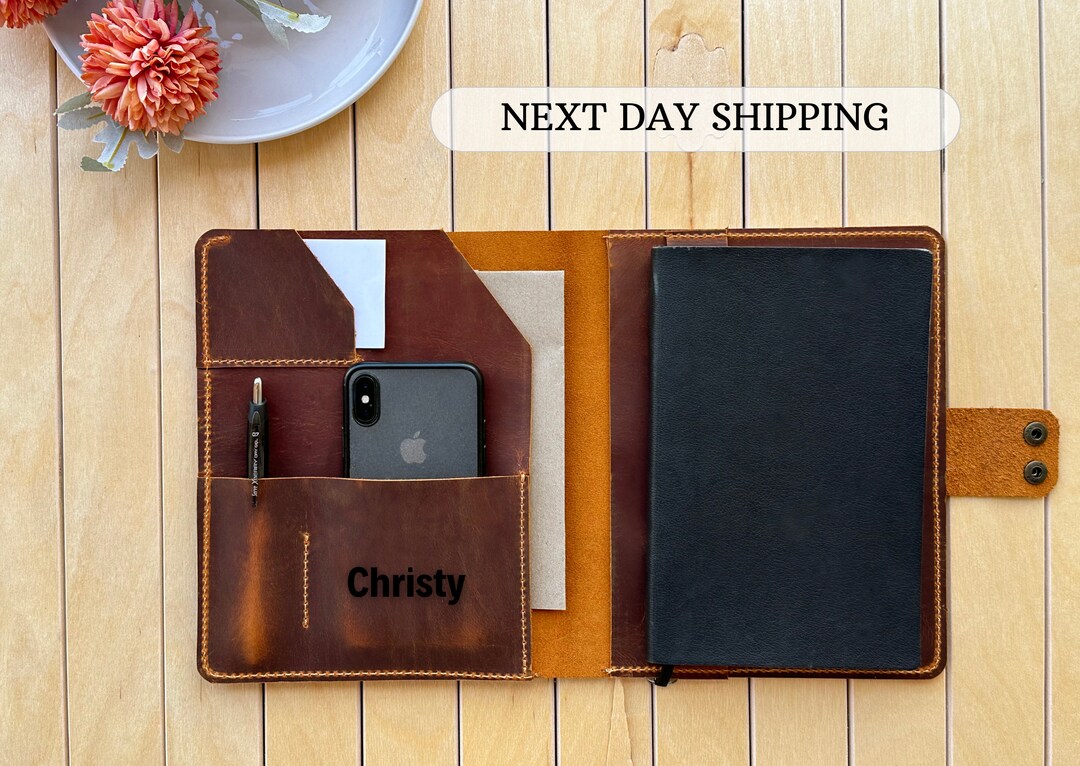 Personalized Leather Portfolio, Custom A5 Notebook Cover, Engraved ...