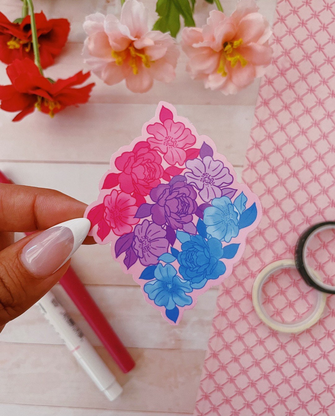 Bisexual Flag Floral Sticker Bi Pride Laptop and Waterbottle Sticker - Etsy