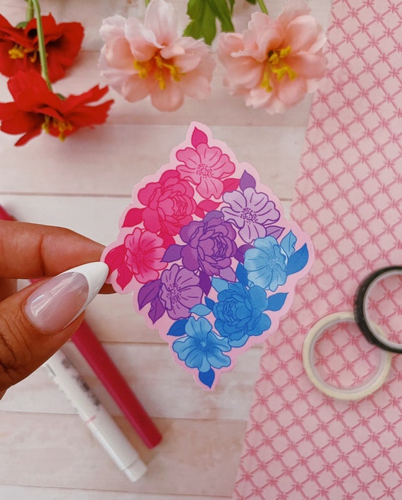 Bisexual Flag Floral Sticker Bi Pride Laptop and Waterbottle - Etsy
