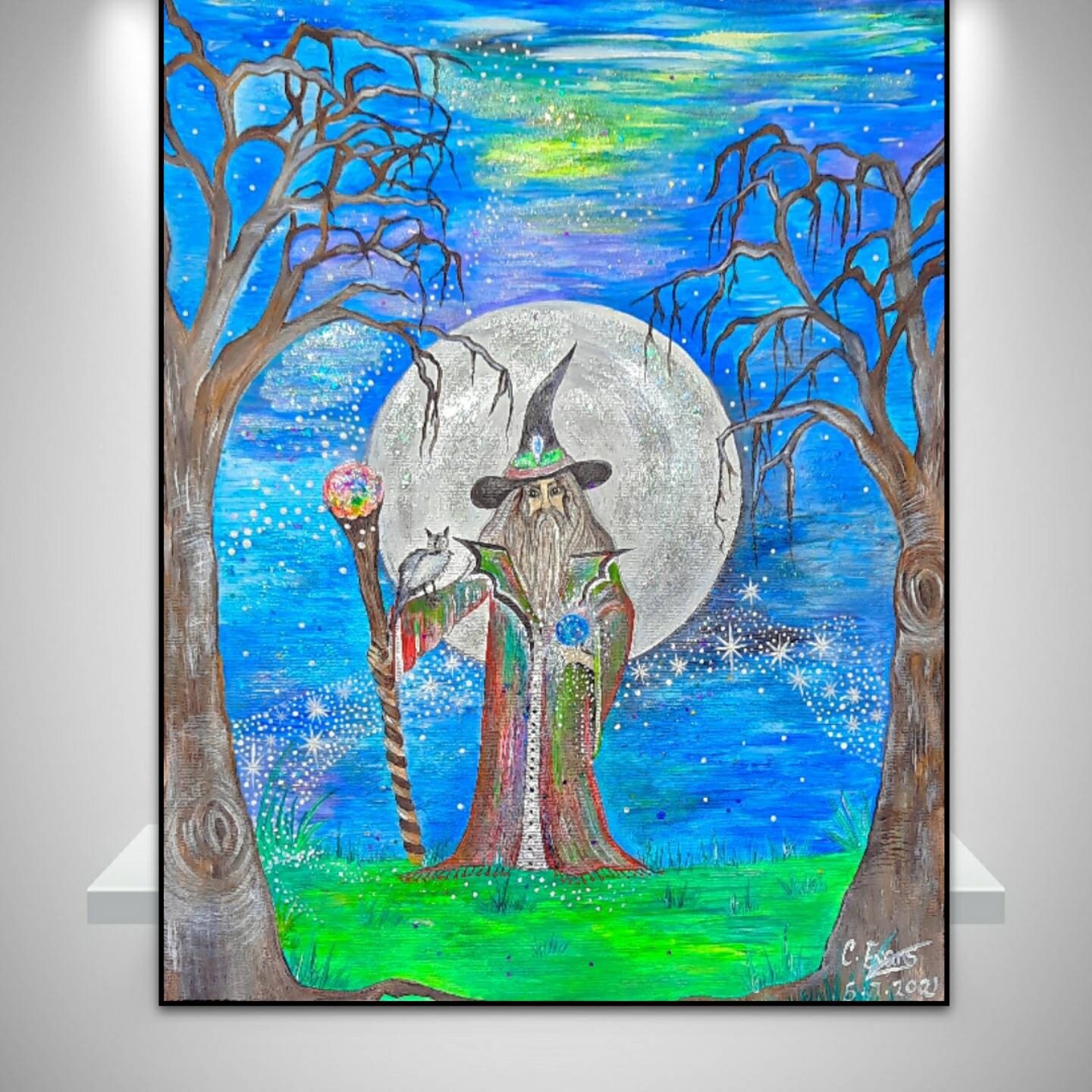 Wizard art print fantasy art wizard wall art merlin wizard | Etsy