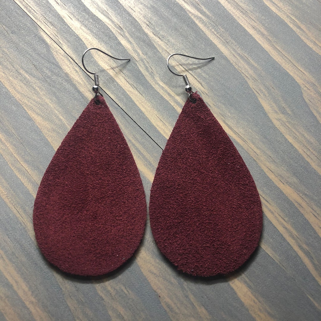 Maroon Suede Tear Drop Earrings - Etsy