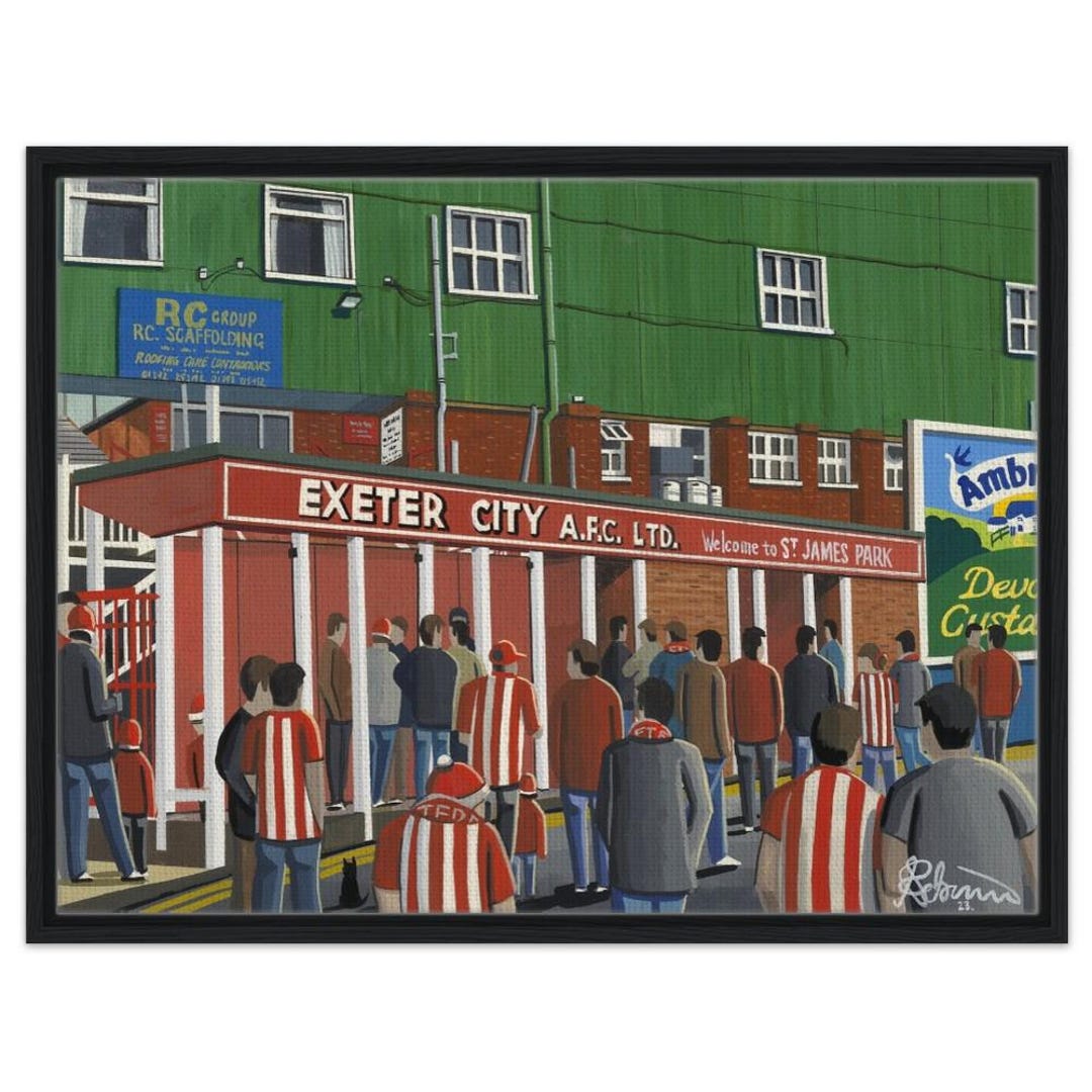 Exeter City, Retro St James Park Stadium. Framed Canvas Football Club ...