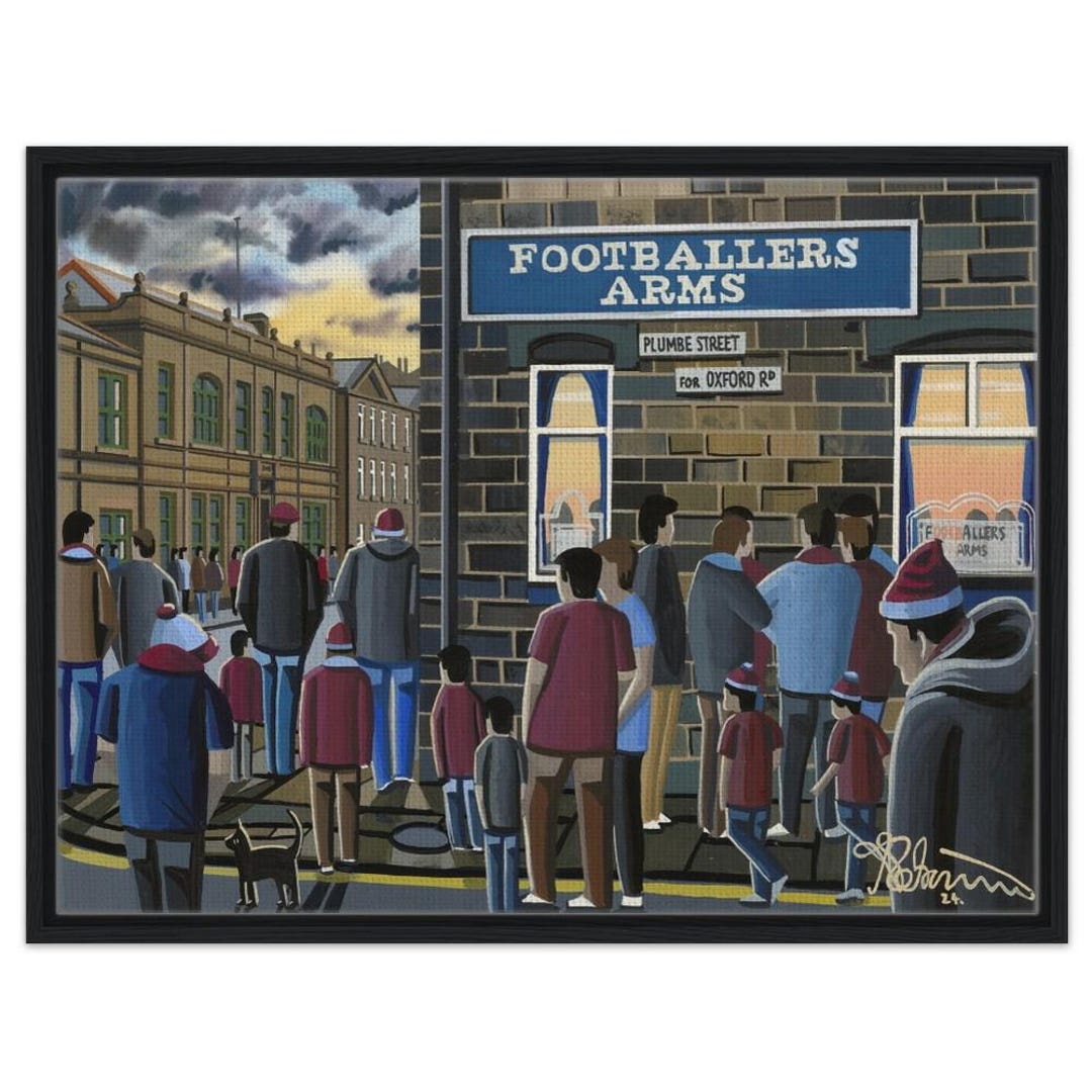 Burnley, Retro Footballers Arms Pub. Framed Canvas Football Art Print ...