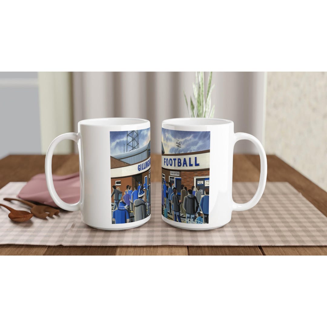 Gillingham, Retro Priestfield Stadium White 15oz Ceramic Football Mug ...