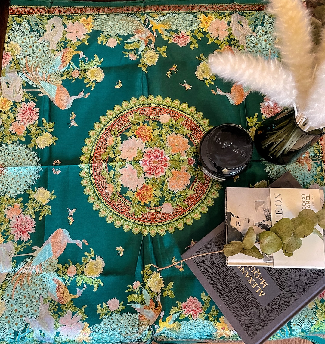 Vintage chino chino cosido a mano bordado sobre seda 98x98cm - Etsy España