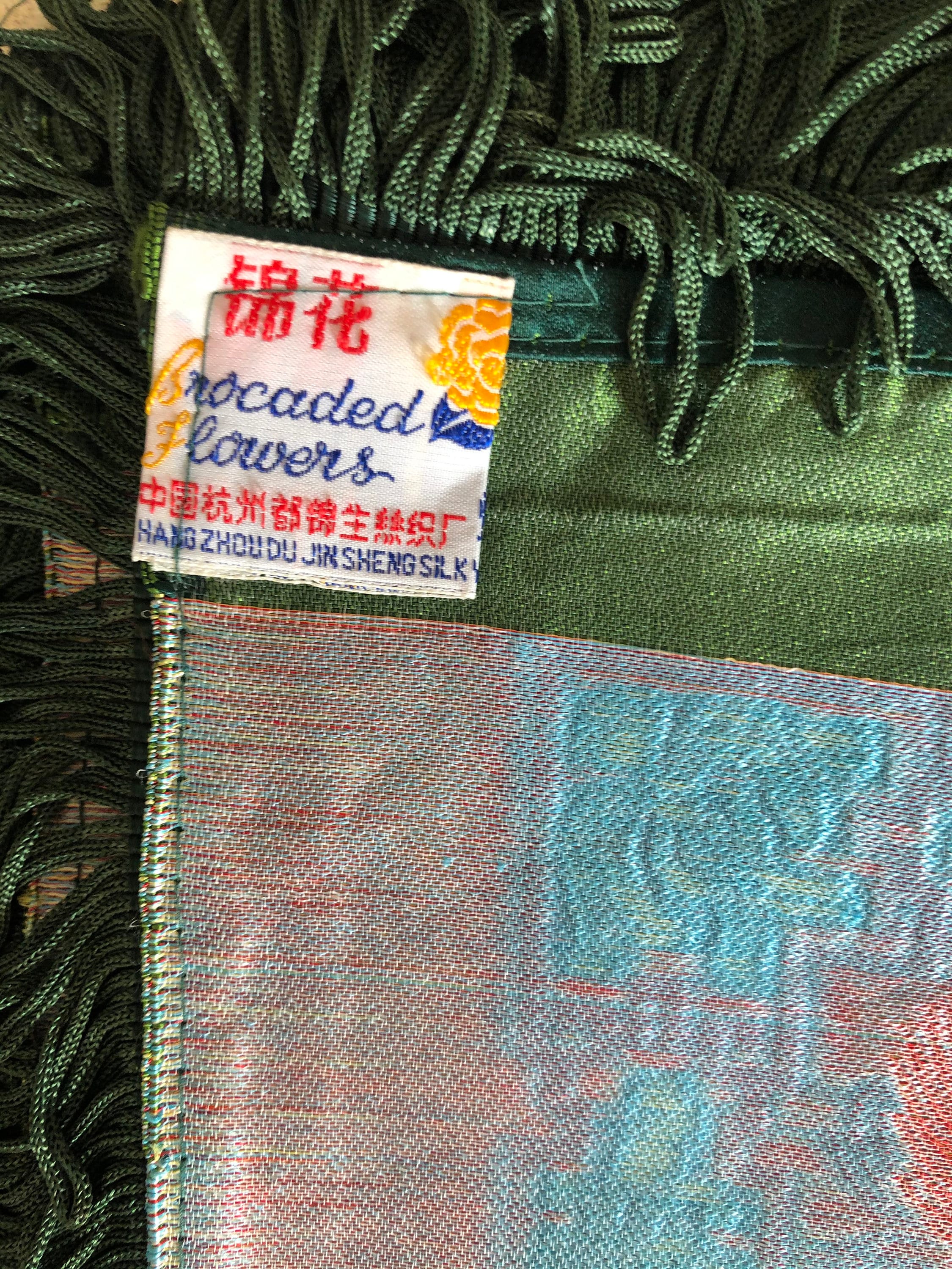 Vintage chino chino cosido a mano bordado sobre seda 98x98cm - Etsy España